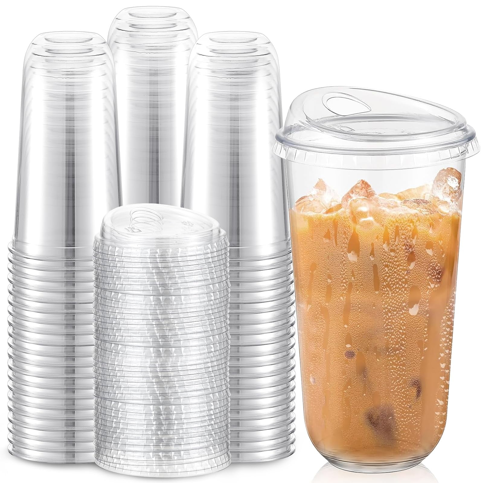Baderke 100 Pcs Plastic Cups with Sip Lids Round Bottom Disposable ...