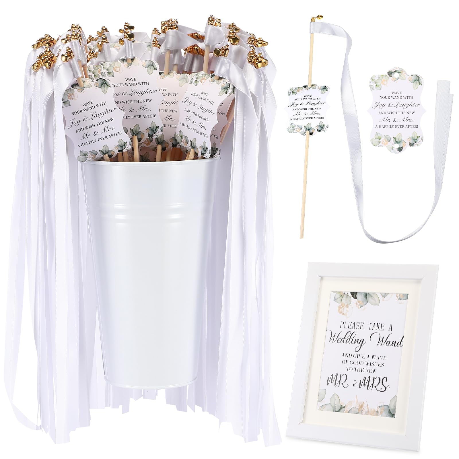Baderke 103 Pcs Ribbon Wedding Wands with Tags and Holder Includes 1 ...