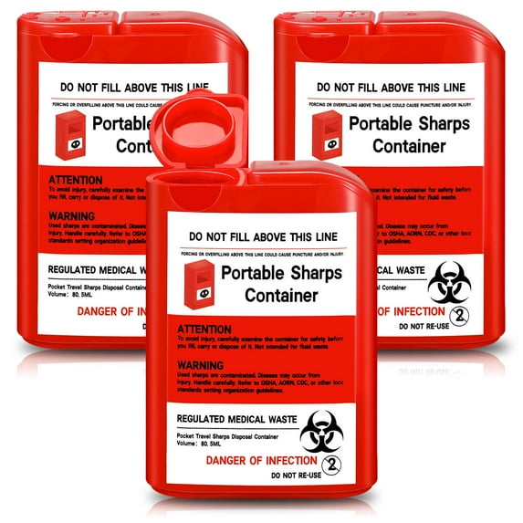 Baderke 3 Pcs Pocket Travel Sharps Disposal Container, 80ml Needle ...