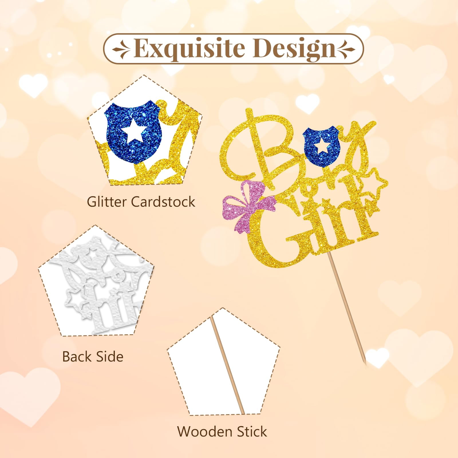 Badge Or Bows AJH3 Cake Topper, Boy Or Girl Baby Shower Cake Topper ...