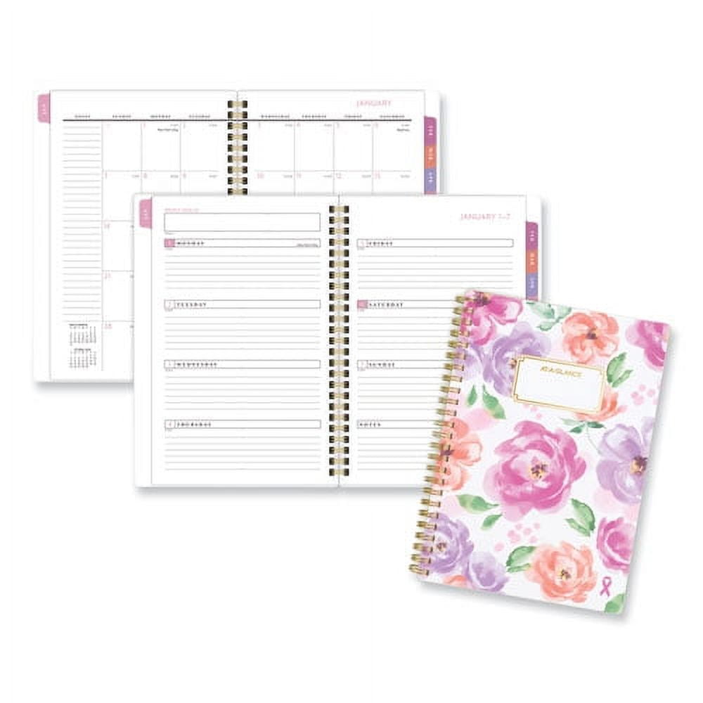 Badge Floral Weekly/Monthly Planner, Floral Artwork, 8.5 x 6.38, White ...