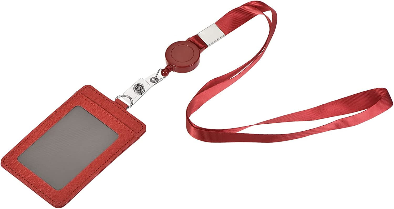 Badge Holder 11cm Vertical PU Leather ID Holder with 2 Card Slots and ...