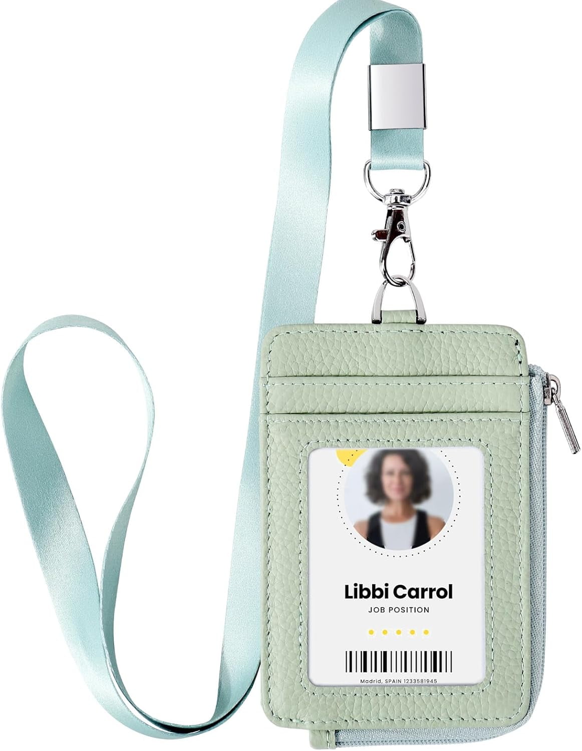 Badge Holder – Genuine Leather ID Holder with Zipper Pocket and Nylon ...