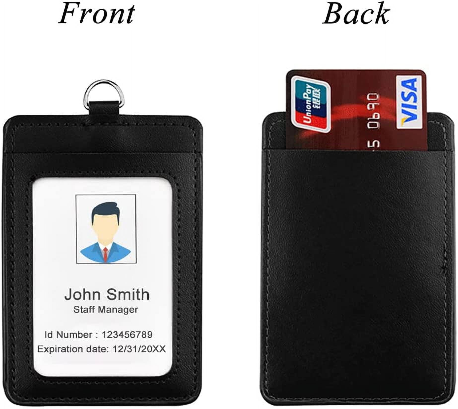 Badge Holder ID Card Protector Vertical PU Leather with 1 Clear ID ...