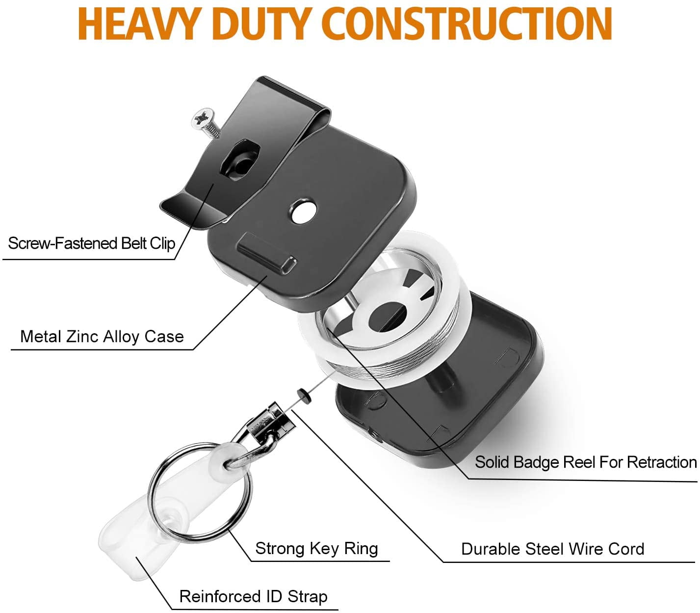 Badge Holder Reel Retractable, Metal Heavy Duty Badge Holder with Belt ...