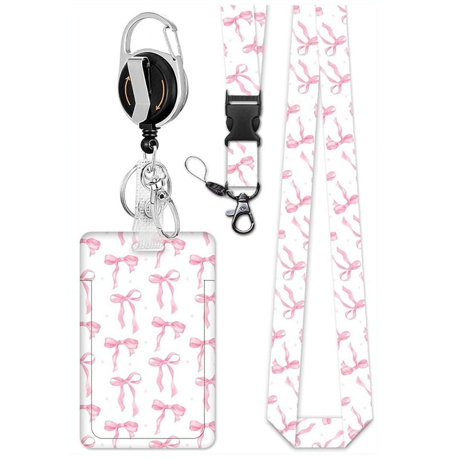Badge Holder Retractable Clip with Lanyard,Bow Print Lanyard with ID ...
