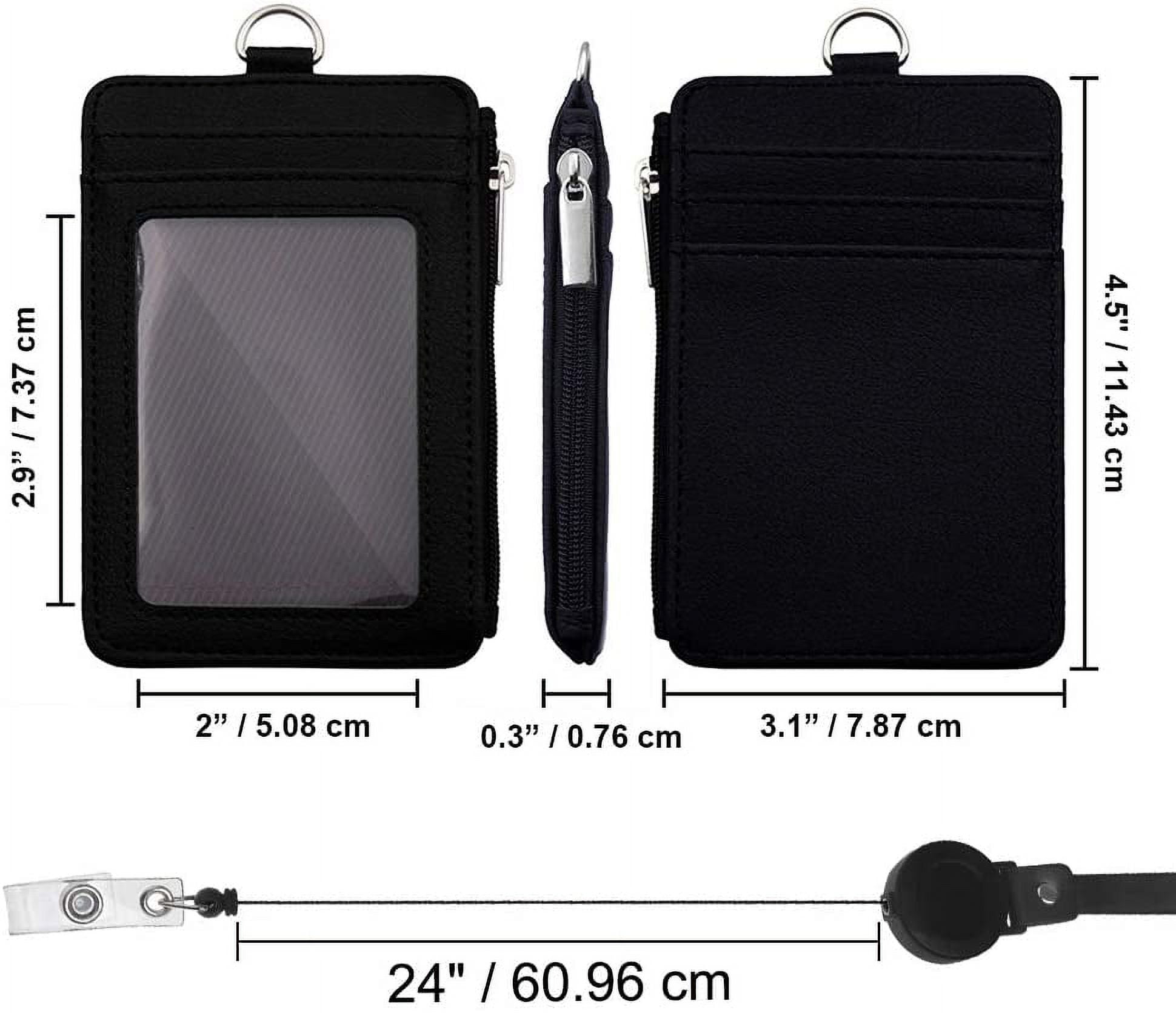 Badge Holder with Zipper Genuine Leather Keychain Wallet Neck Lanyards ...