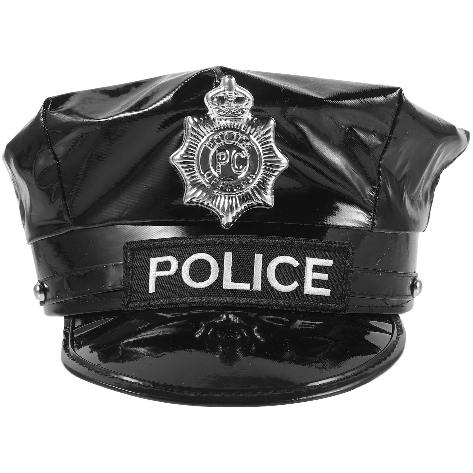 Badge Octagonal Leather Police Hat Black Captain Flat Stage Performance ...