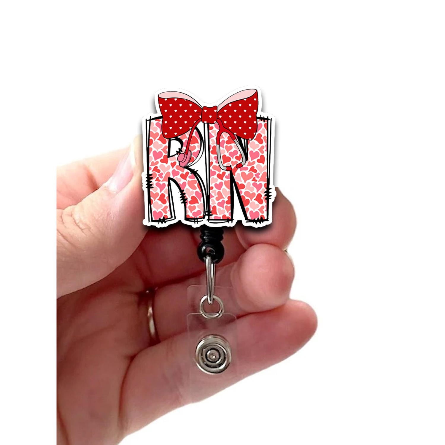 Badge Reel RN Red Pink Hearts Acrylic, RN Badge, Nurse Badge ...