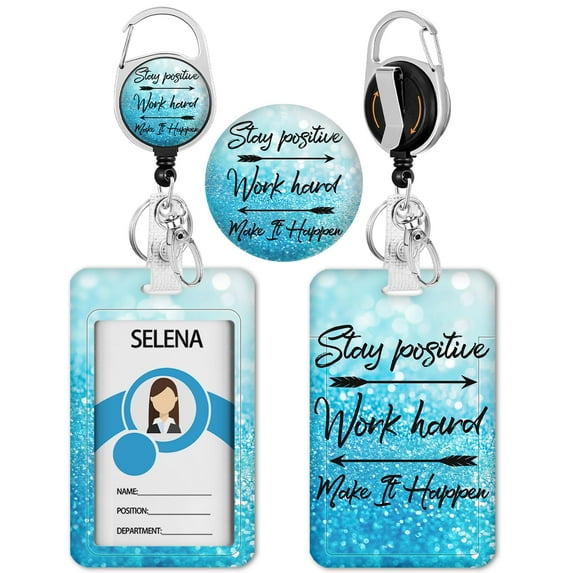 Badge Reel Retractable Keychain, ID Card Holder with Positive Quote ...