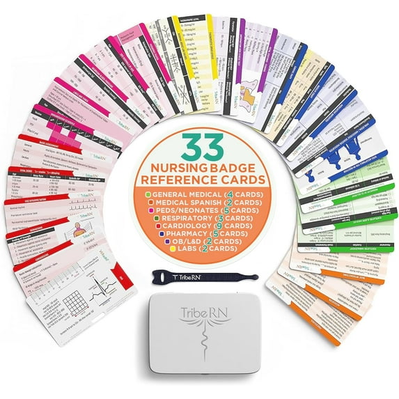 BadgeGuru Nursing Badge Reference Cards - 33 Double Sided Nurse Badge ...