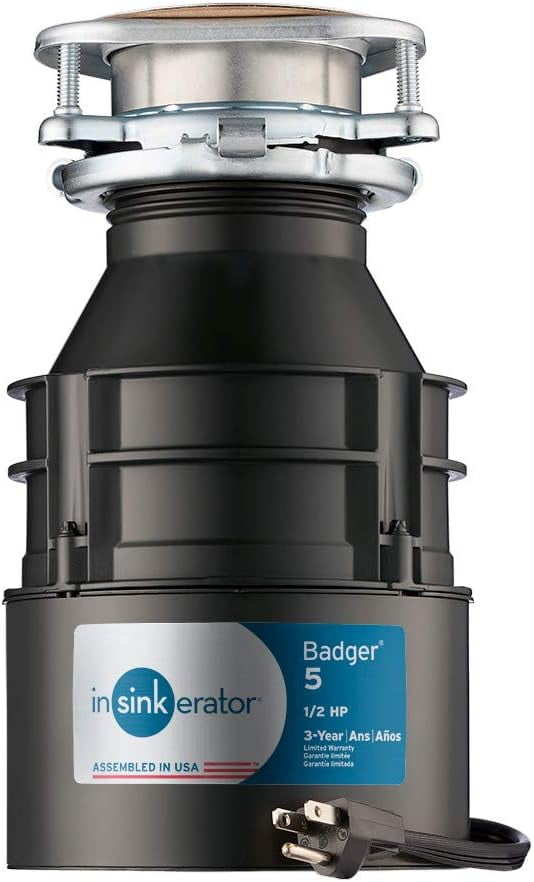 Badger 5 1/2 HP Continuous Feed Garbage Disposal with Power Cord ...