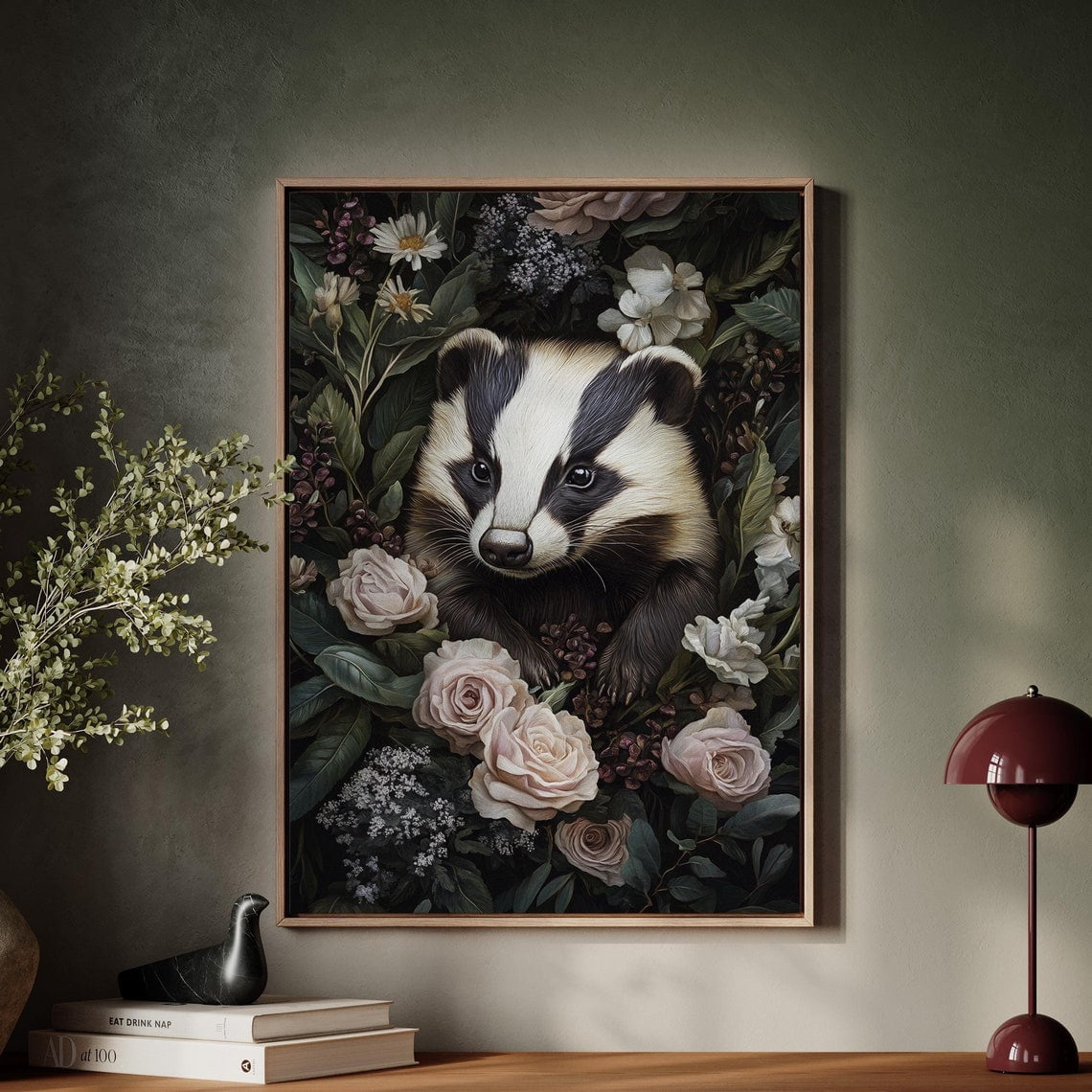 Badger Art Print, Woodland Animal Wall Art, Floral Wildlife Decor ...
