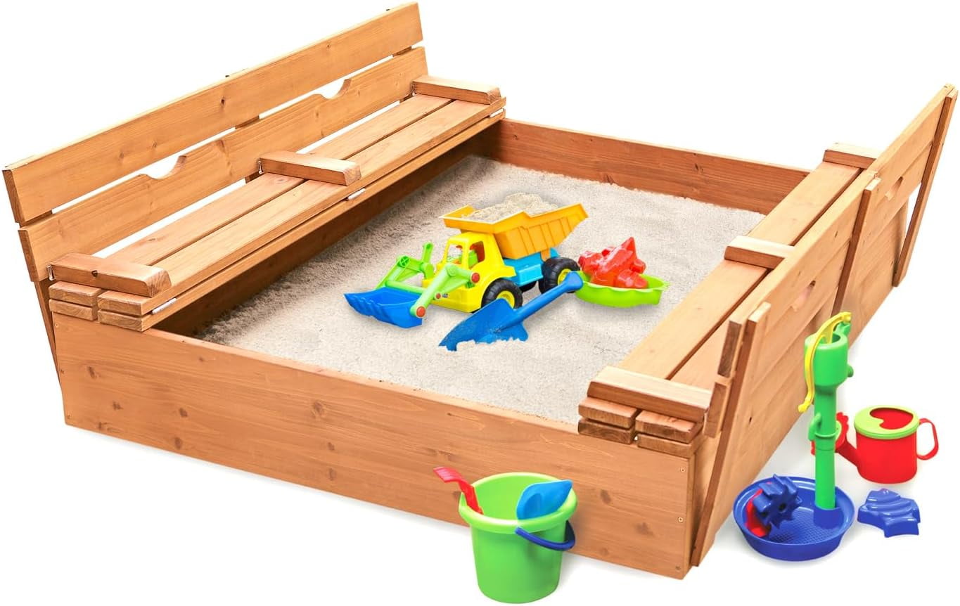 Badger Basket Original Wooden Cedar Sandbox with Built-in Bench Seats ...