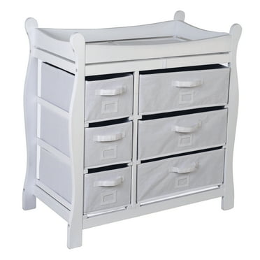 Delta Children Hayes Wooden Infant Changing Table with Toddler Pad and Fabric Bins, Bianca White ...