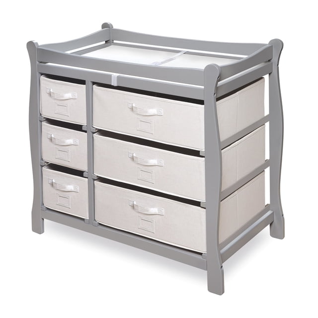 Badger Basket Sleigh Style Baby Wood Changing Table with 6 Baskets ...
