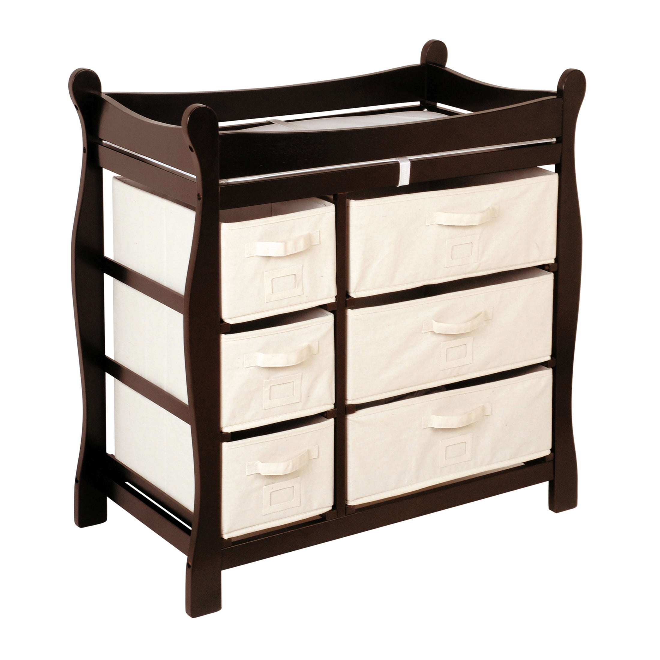 Badger Basket Sleigh Style Baby Wood Changing Table with 6 Baskets ...