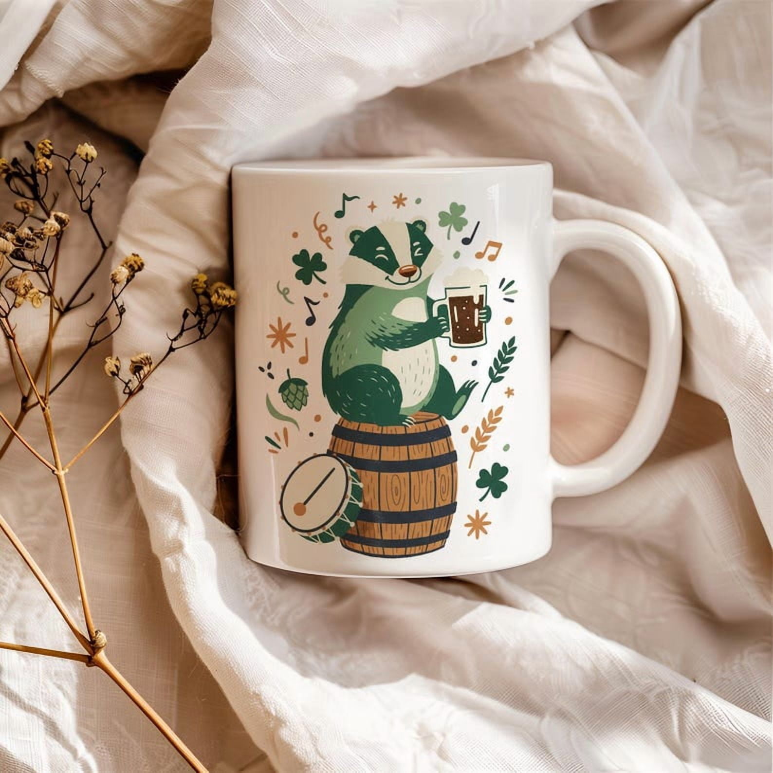 Badger Beer Mug, Funnt Patrick's Day Gift, IriS1H Pub Animal Coffee Cup ...