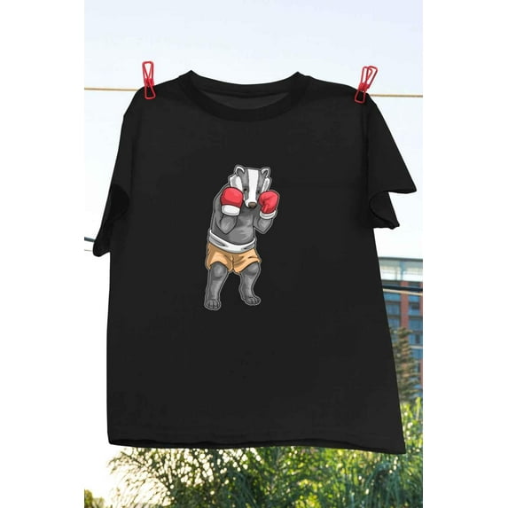 Badger Boxer Funny Cartoon Animal With Boxing Gloves Unisex T-Shirt up ...