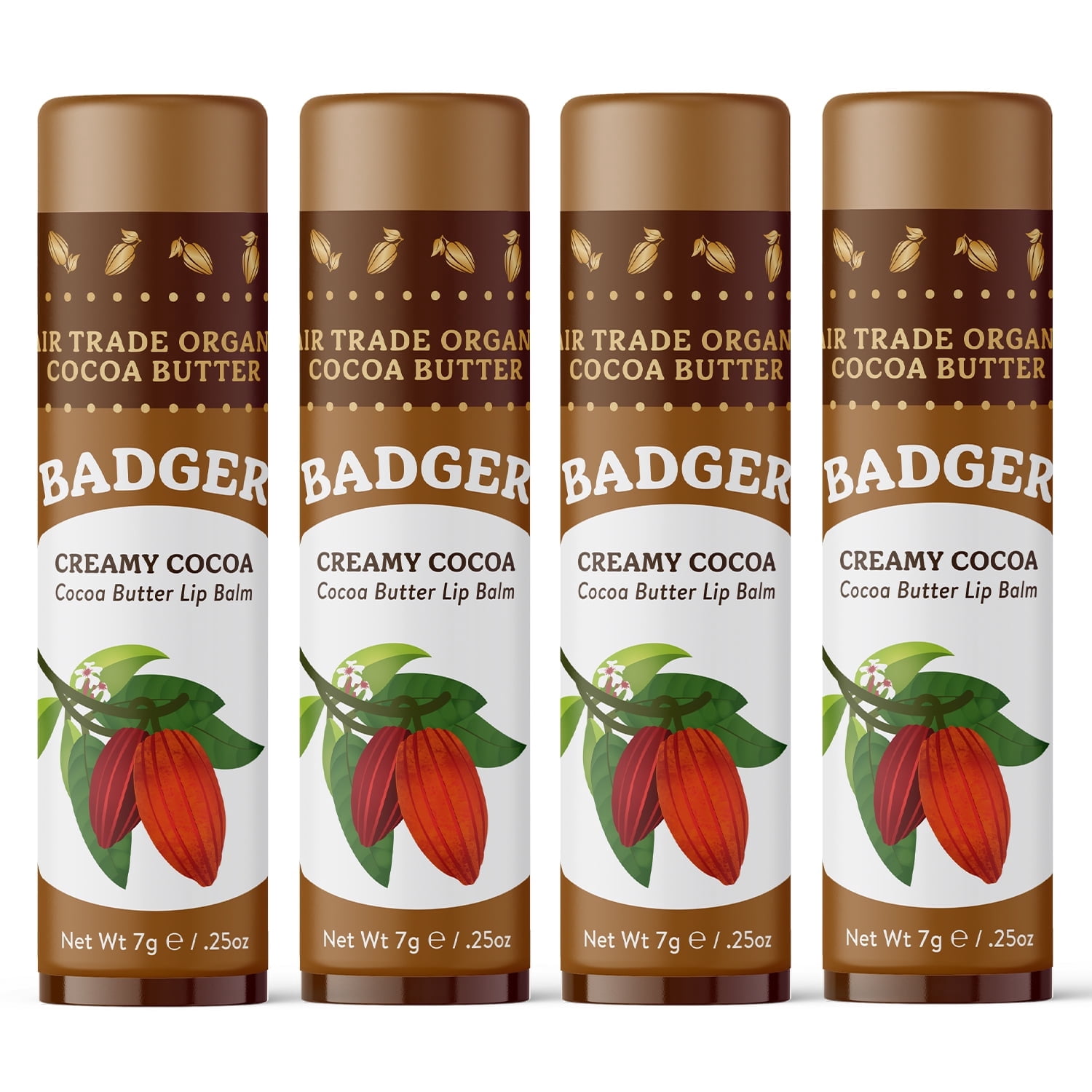 Badger Cocoa Butter Lip Balm, Creamy Cocoa, .25 oz, 4 Pack, Organic ...