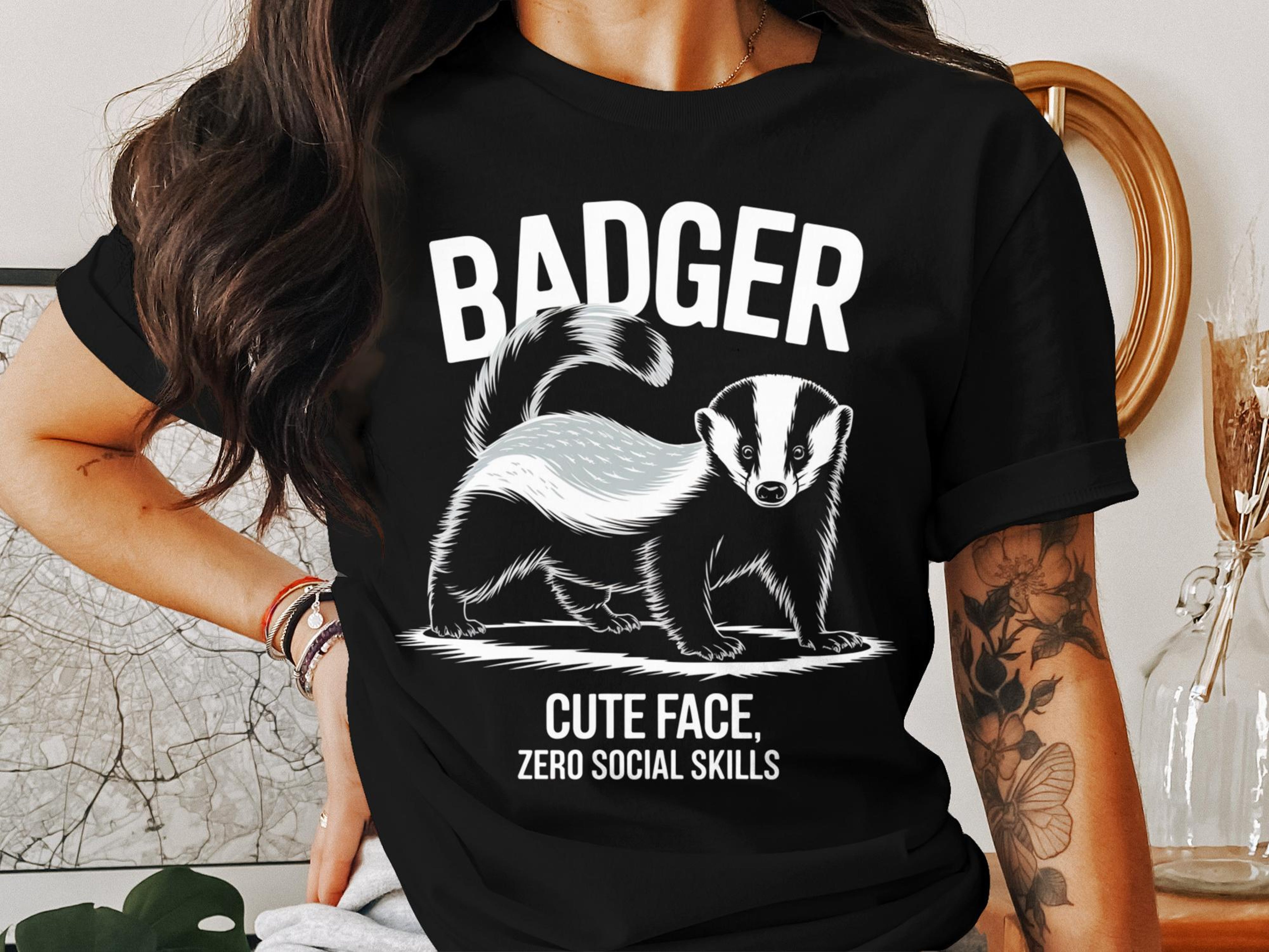 Badger Cute Face Zero Social Skills Graphic Tee, Funny Badger T-Shirt ...