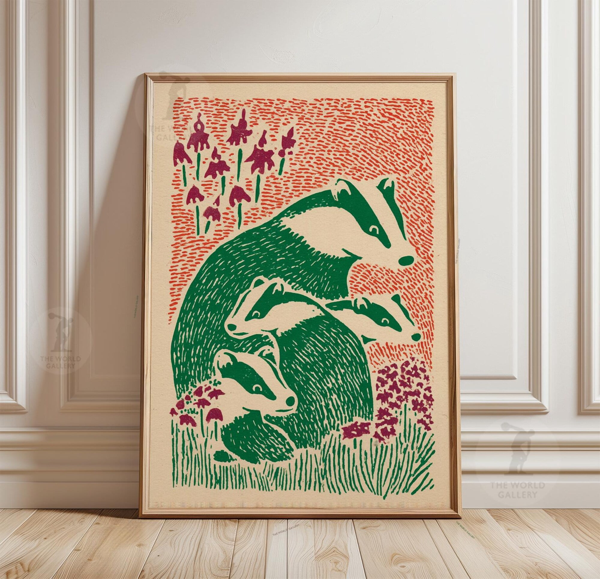 Badger Folk Art Poster Woodland Animal Illustration Nature Wall Art ...