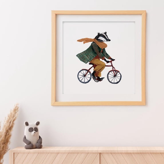 Badger Illustration Art Print - Animal Wall Art - Badger On Bicycle ...