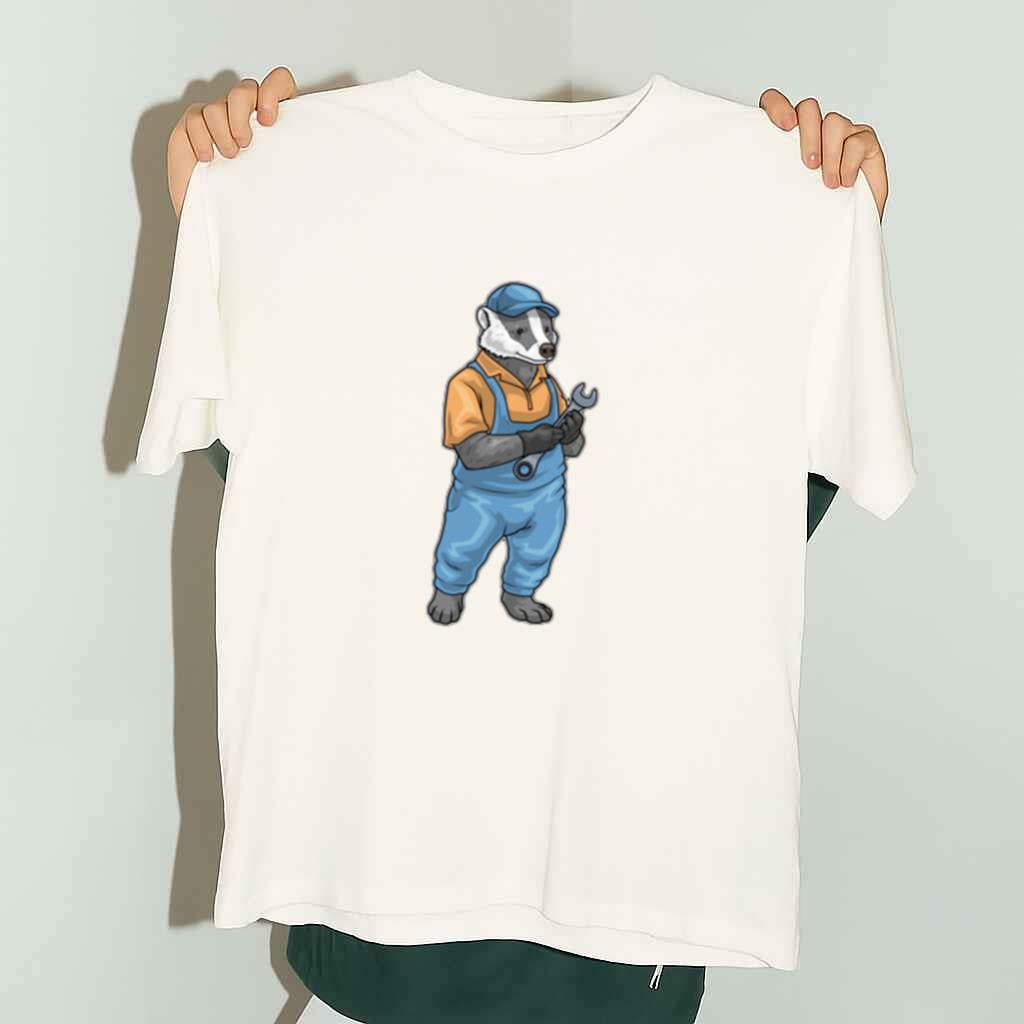 Badger Mechanic Wrench Funny Animal Worker Cartoon Graphic Unisex T ...