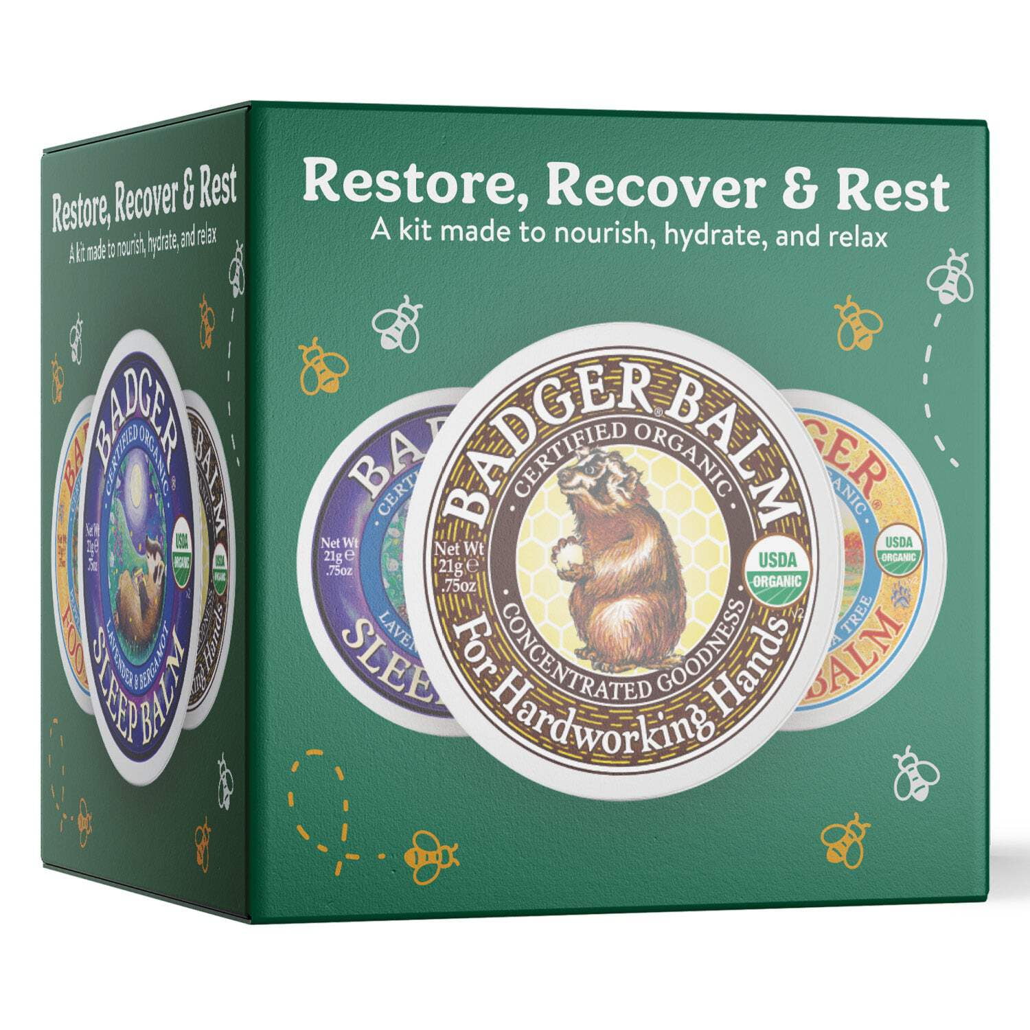 Badger - Recover Restore Rest Kit W/ 3 Tins - Organic Skin Care Gift ...