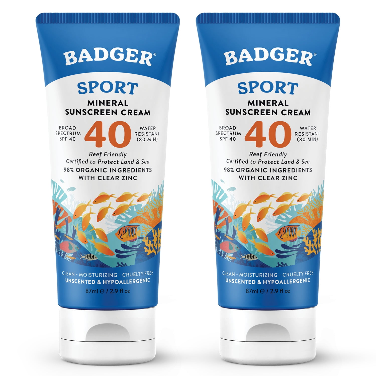 Badger Reef Safe Sunscreen, SPF 40 Sport Mineral Sunscreen with Zinc ...