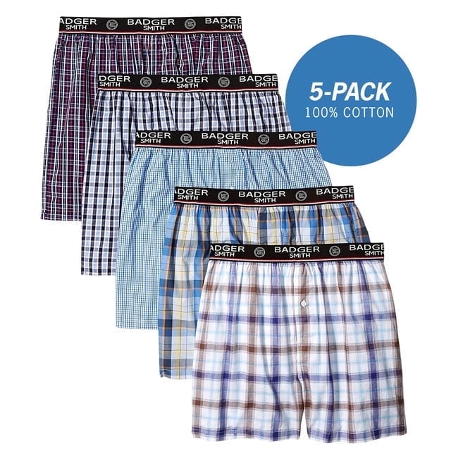 Badger Smith Men's Woven Underwear, 100% Cotton Boxer Shorts ...
