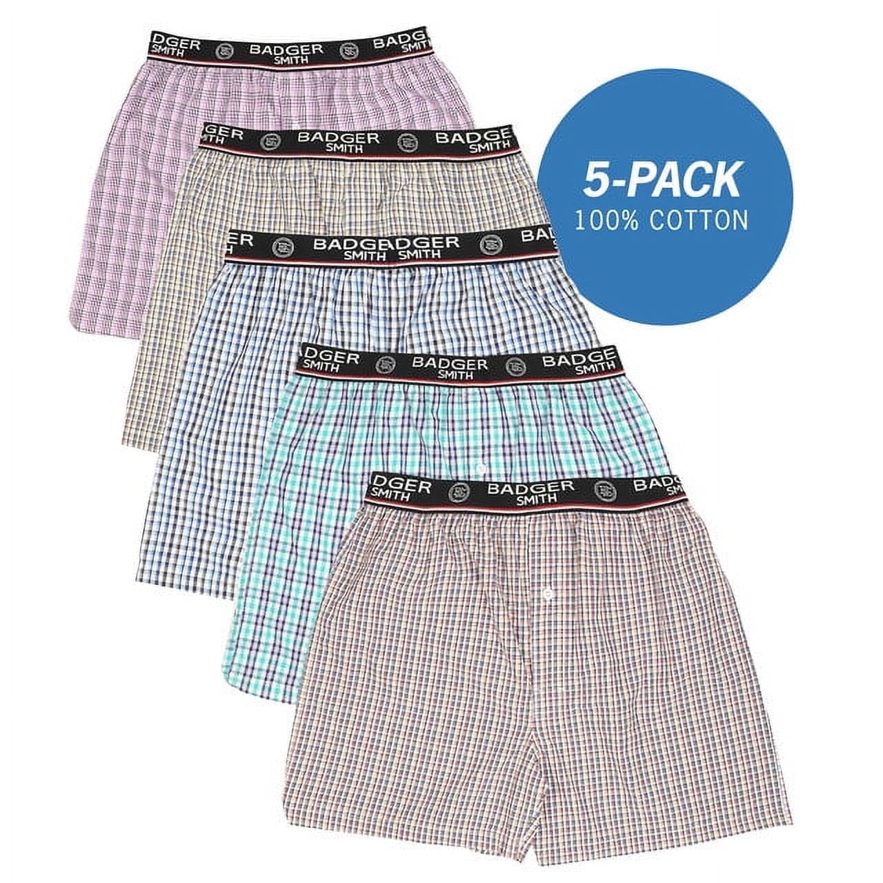 Badger Smith Men's Underwear - Comfortable 100% Cotton Boxer Shorts ...