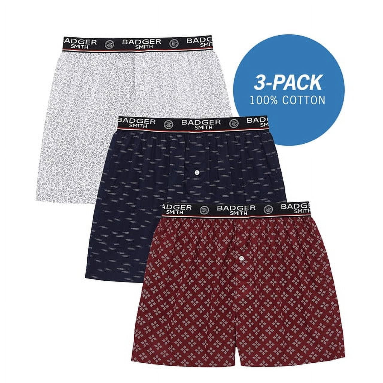 Badger Smith - Men's Boxer Shorts, Comfortable Cotton Boxers, 100% ...