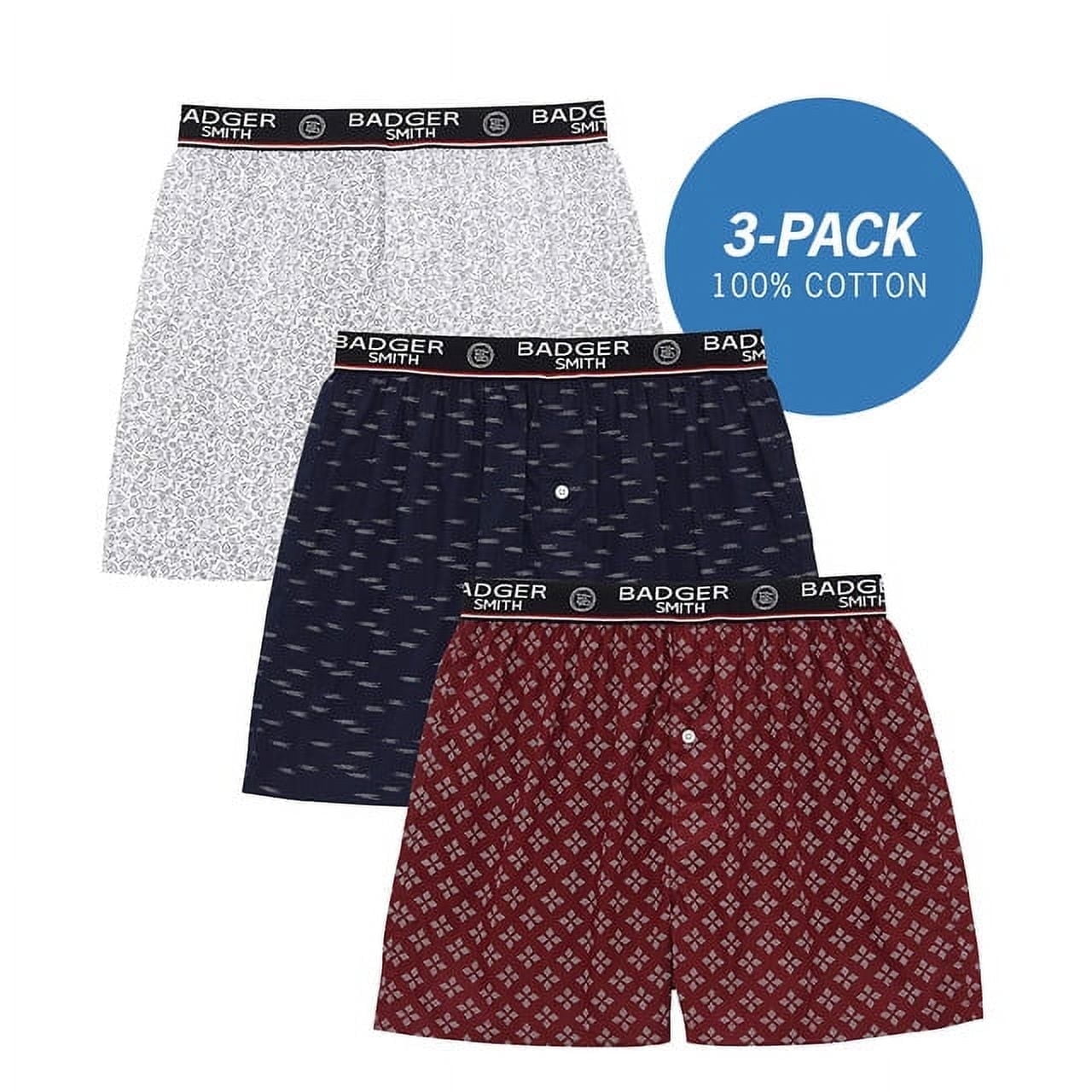Badger Smith - Men's Boxer Shorts, Comfortable Cotton Boxers, 100% ...