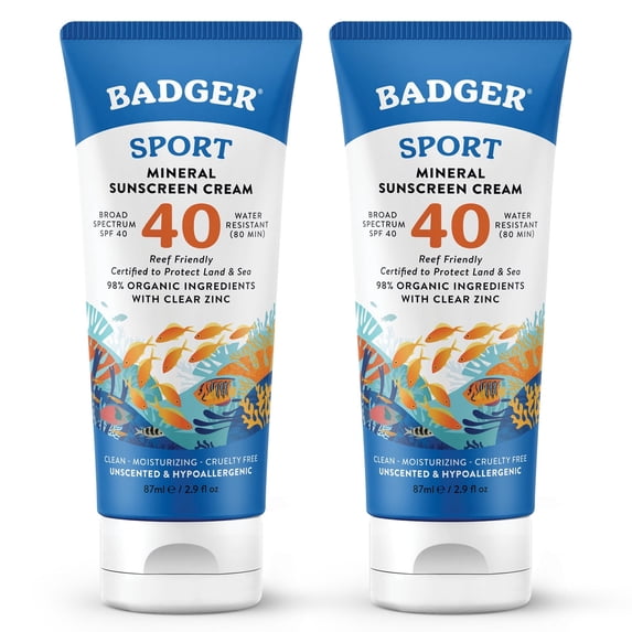 Badger Mineral Sunscreen SPF 40 2.9 fl oz 2 pack Reef-Friendly Water ...