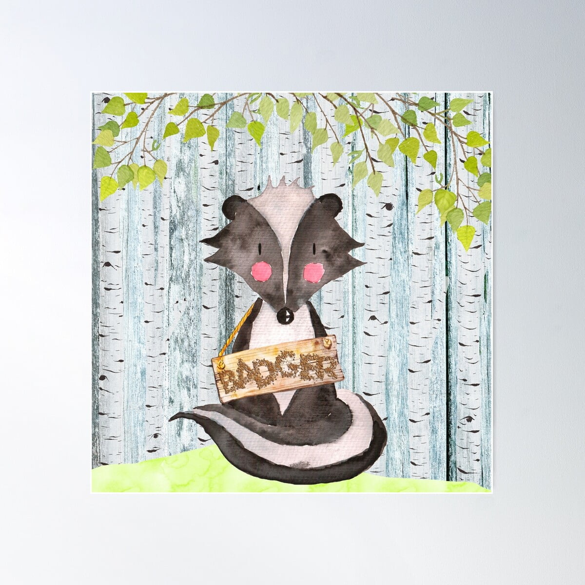 Badger- Woodland Friends- Watercolor Illustration Poster Wall Art ...