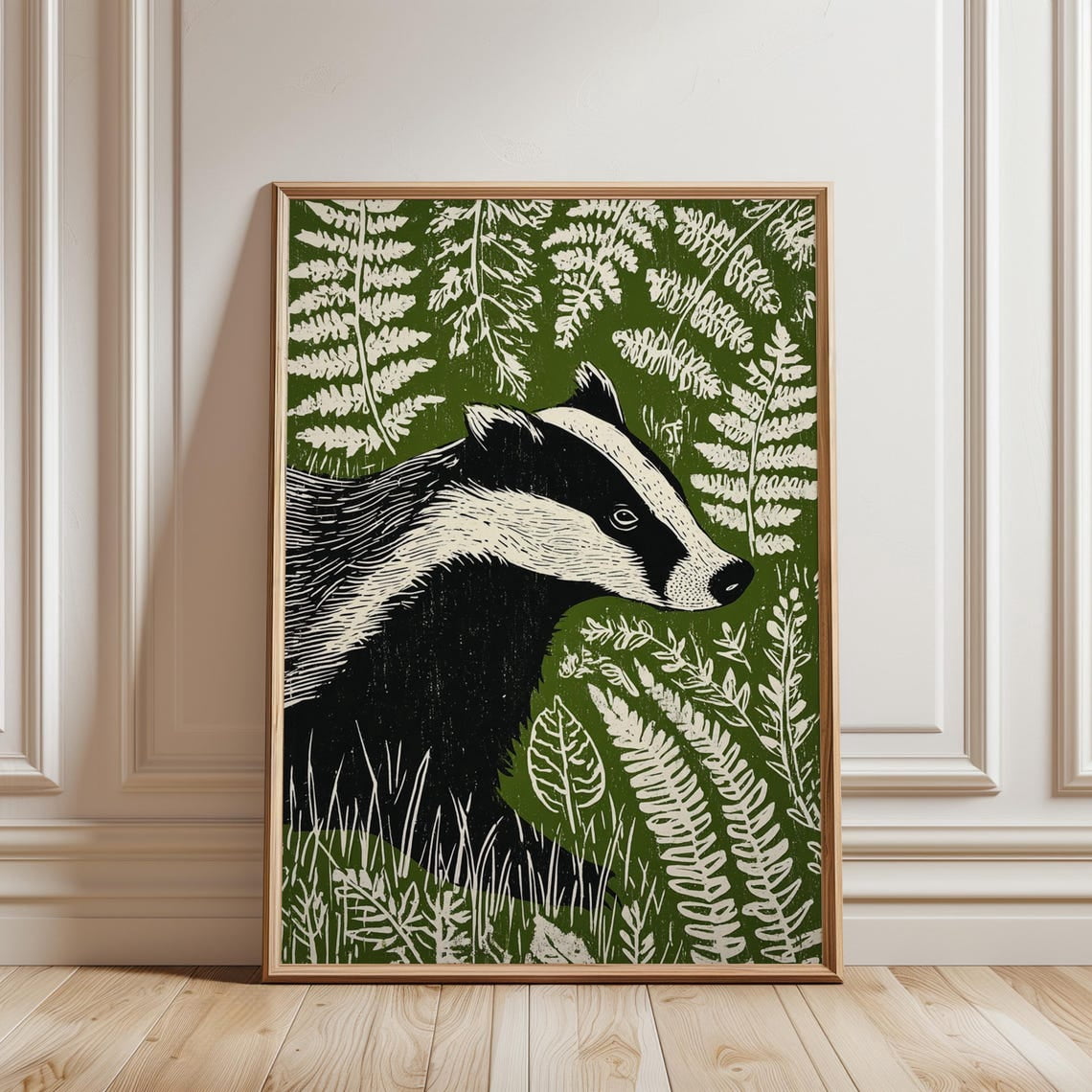 Badger Woodland Green Textured Illustration Forest Animal Decor ...