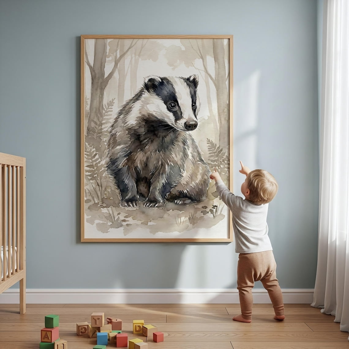 Badger Woodland Nursery Print, Watercolour Forest Animal Wall Art ...