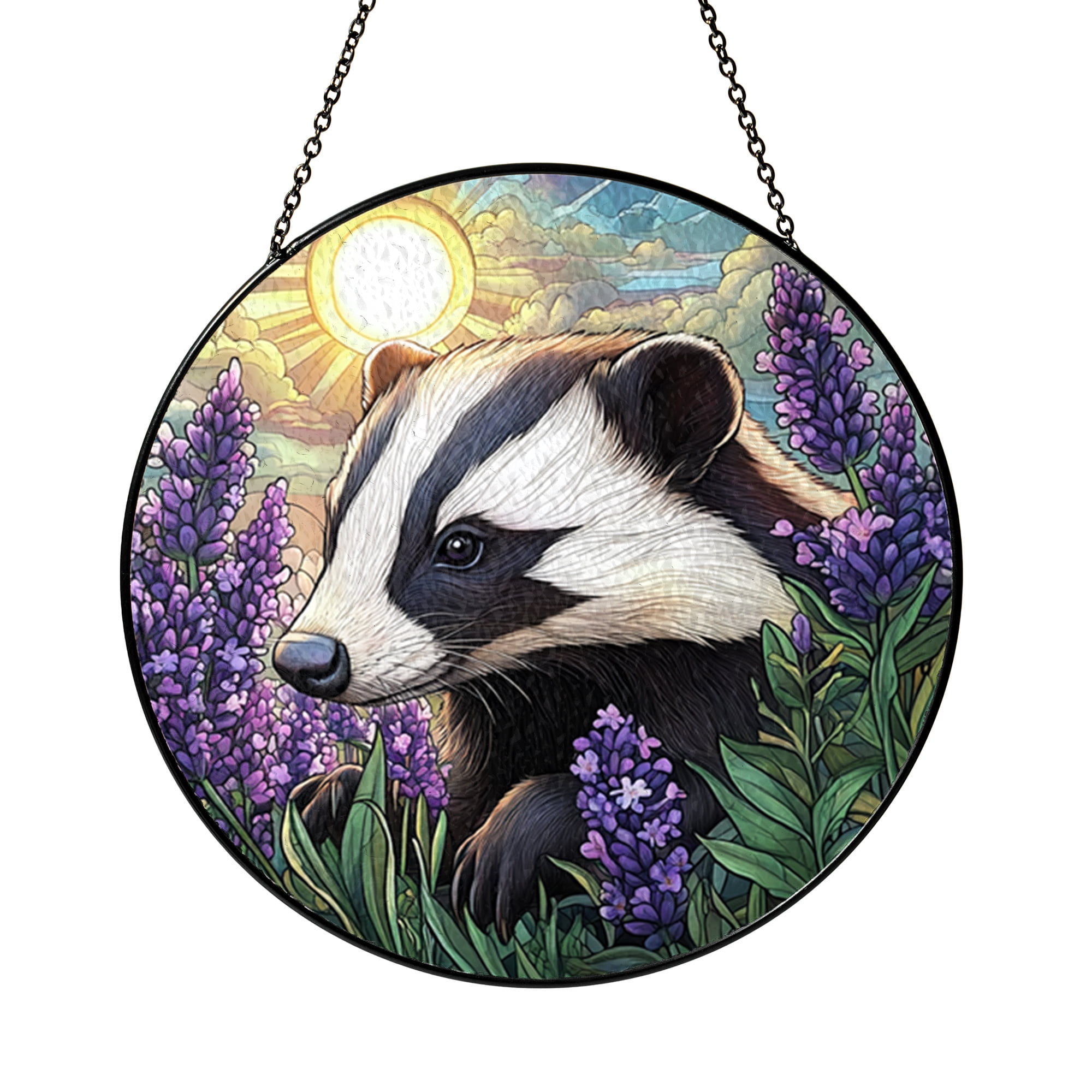 Badger in Lavender Field Glass Sun Catcher Whimsical Window Hanging ...