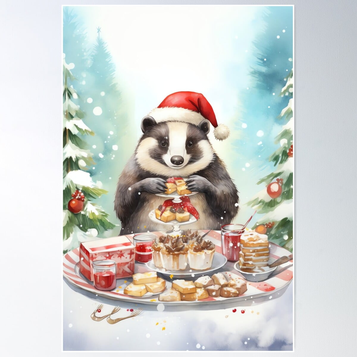 Badgers Snowy Feast Poster Wall Art, Modern Wall Decor For Living Room ...