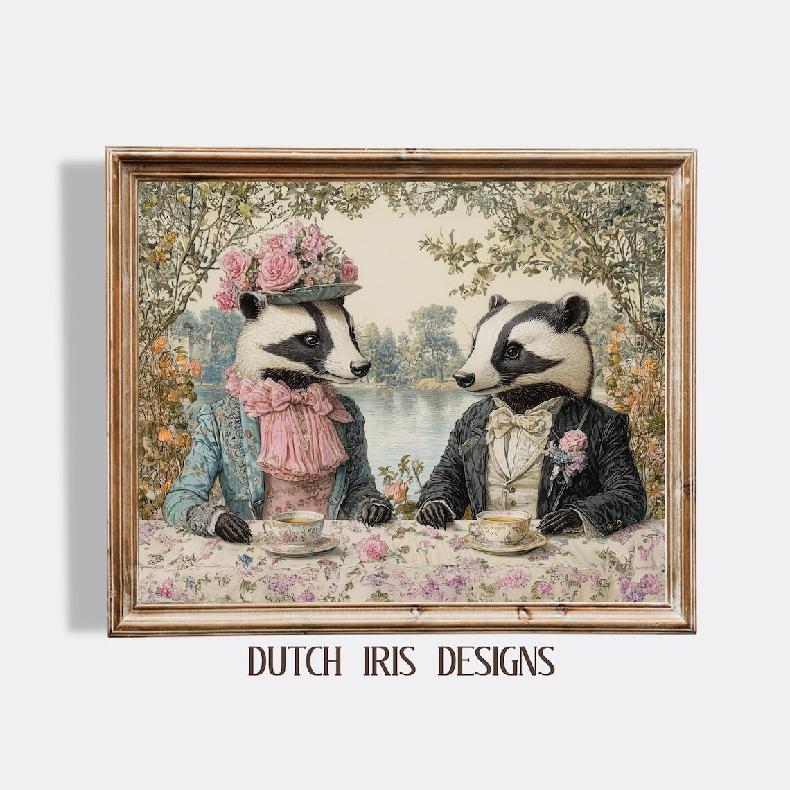 Badgers Tea Party Art, Vintage Woodland Animals, Charming Rustic Decor ...