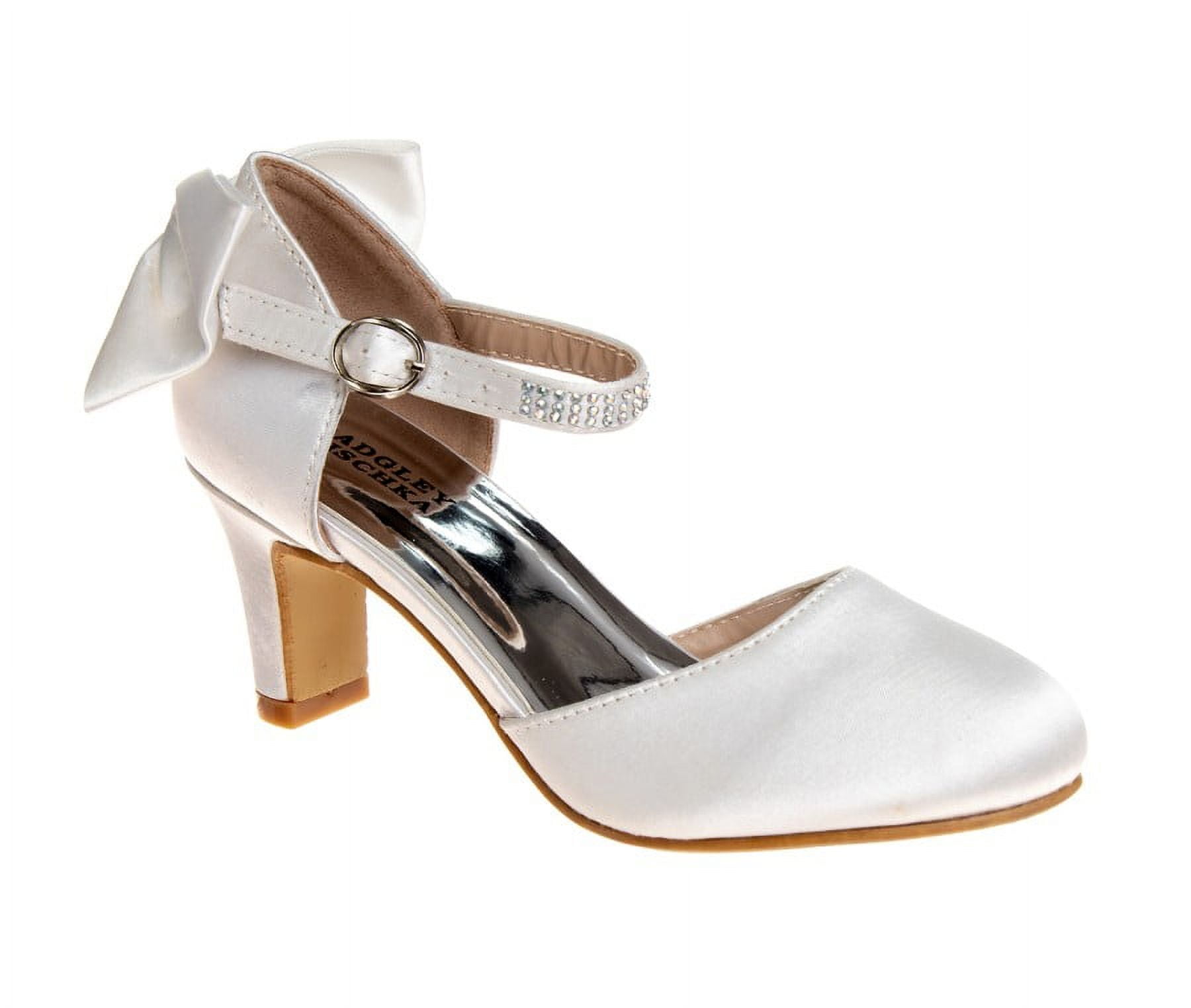 Badgley Mischka Youth Girls High Heel Dress Shoes - White Satin, Size 6 ...