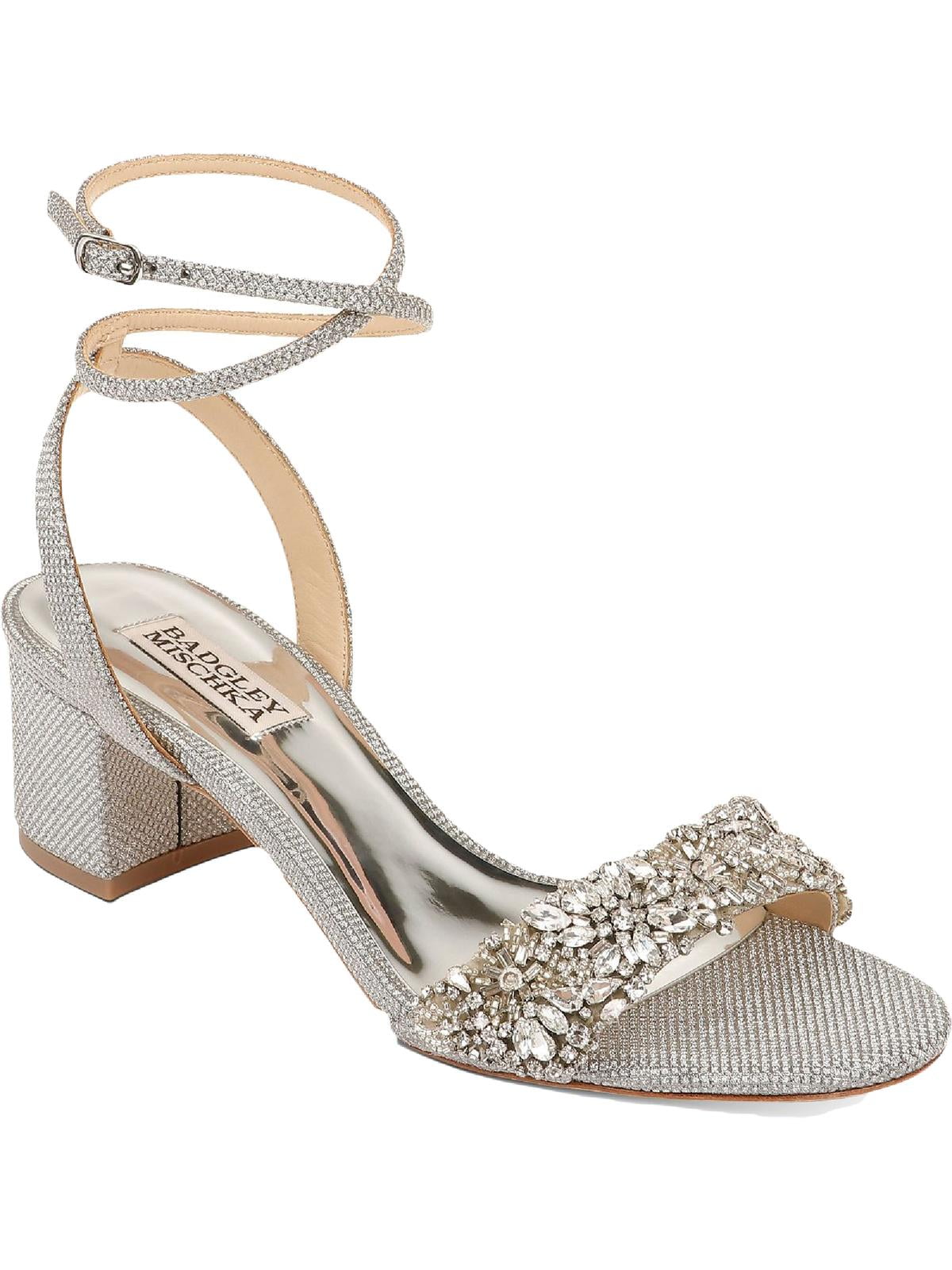 Badgley Mischka Womens Jada Satin Rhinestone Dress Sandals Silver 9 ...