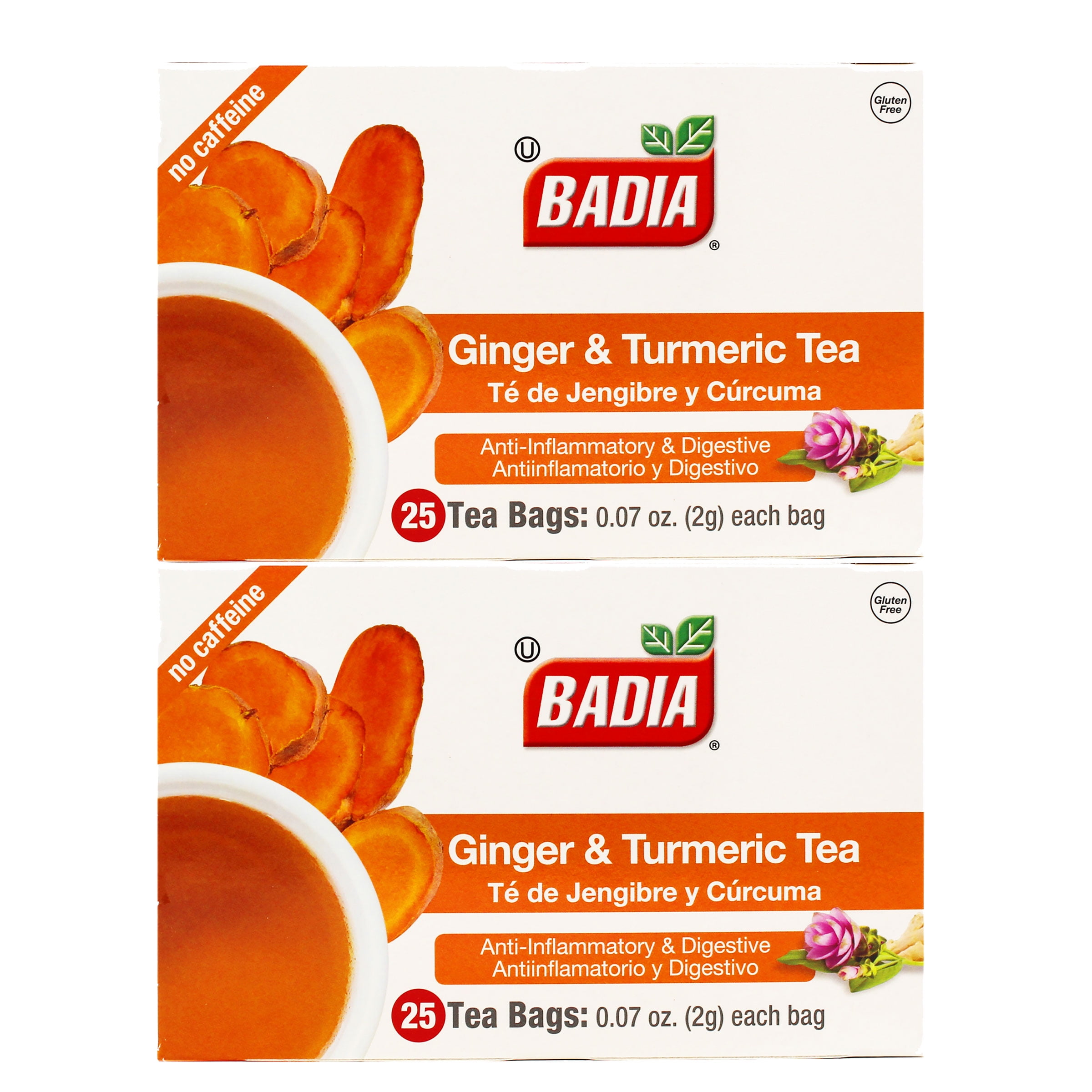 Badia Ginger & Turmeric Tea Bags, 25 ct - Palatize Pack of 2 - Walmart.com