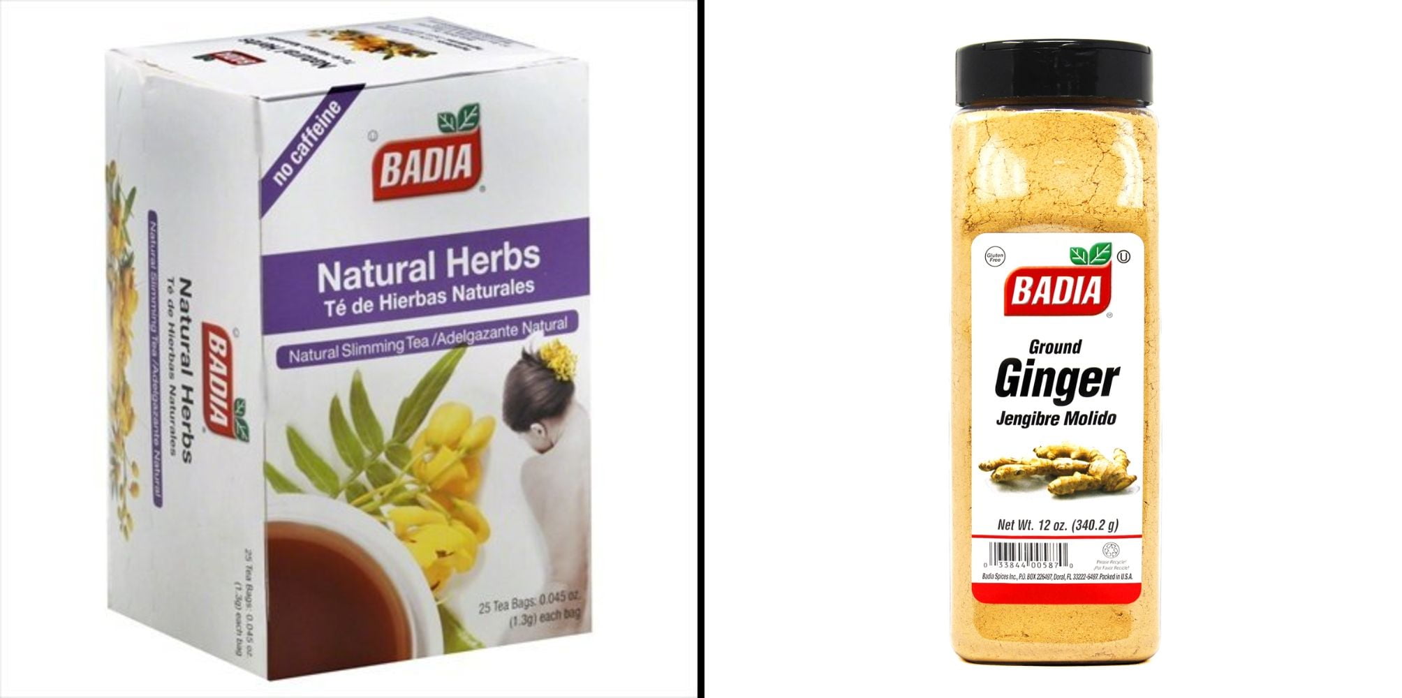 Badia Ground Ginger Powder, 12 oz & Badia Natural Herbs Tea Bags, 25 ...