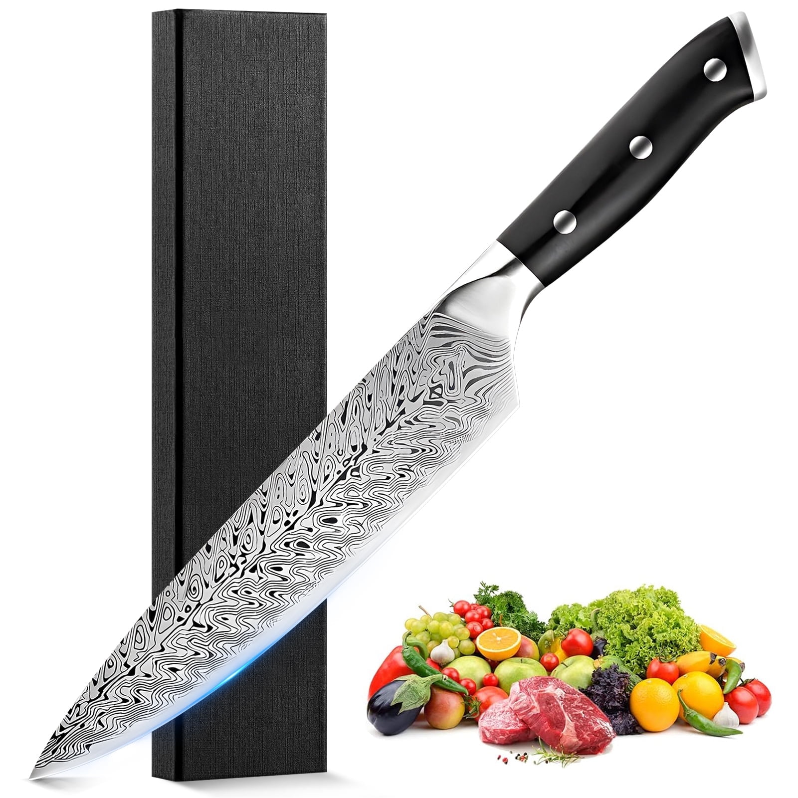 Badiano 8" Chef's Knife with 3 Rivets,Professional High Carbon Ultra ...
