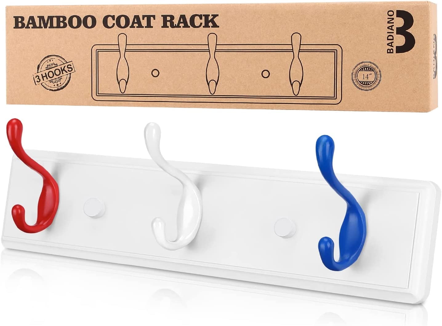 Badiano Wall Mount Bamboo Coat Rack with 3-Dual-Hooks, Hanging Coat Key ...