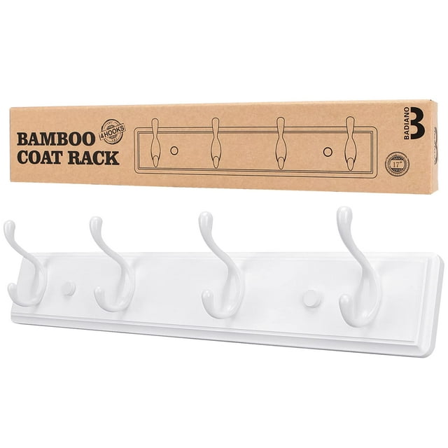 Badiano Wooden Bamboo Coat Rack, Wall Mounted, 4-Dual-Hooks Organizer ...