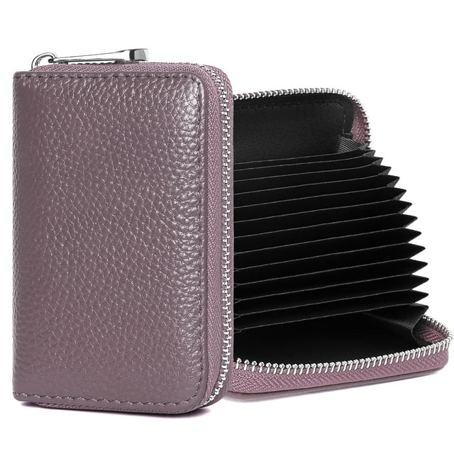 Badiya Genuine Leather Credit Card Holder Rfid Small Zipper Card Case