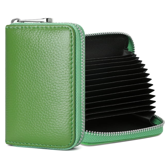 Badiya Genuine Leather Credit Card Holder RFID Small Zipper Card Case ...